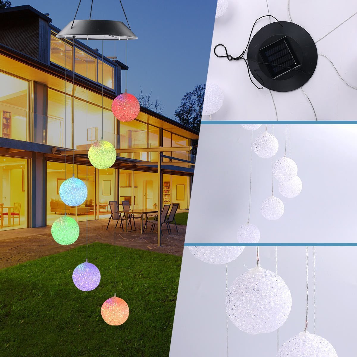 GANGES SA Solar Color-Changing Wind Chime Hanging Light; Led Wind Chime ...