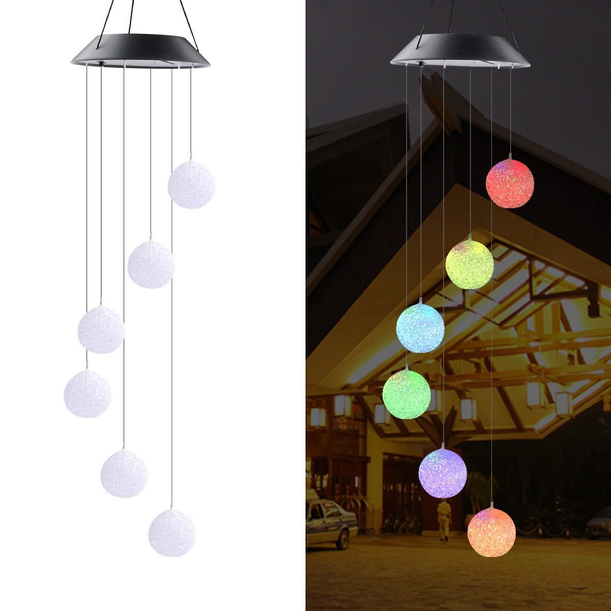 GANGES SA Solar Color-Changing Wind Chime Hanging Light; Led Wind Chime ...