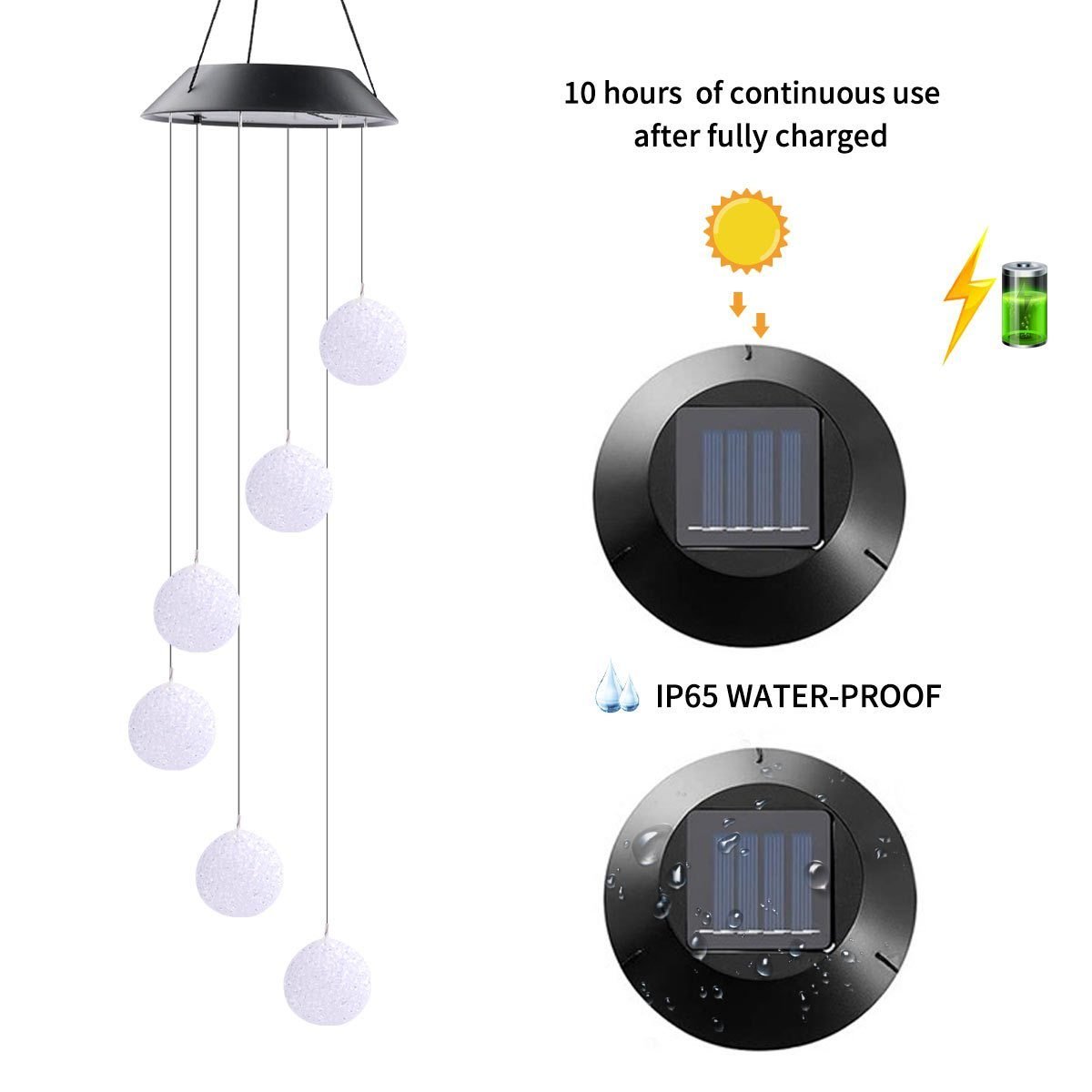 GANGES SA Solar Color-Changing Wind Chime Hanging Light; Led Wind Chime ...